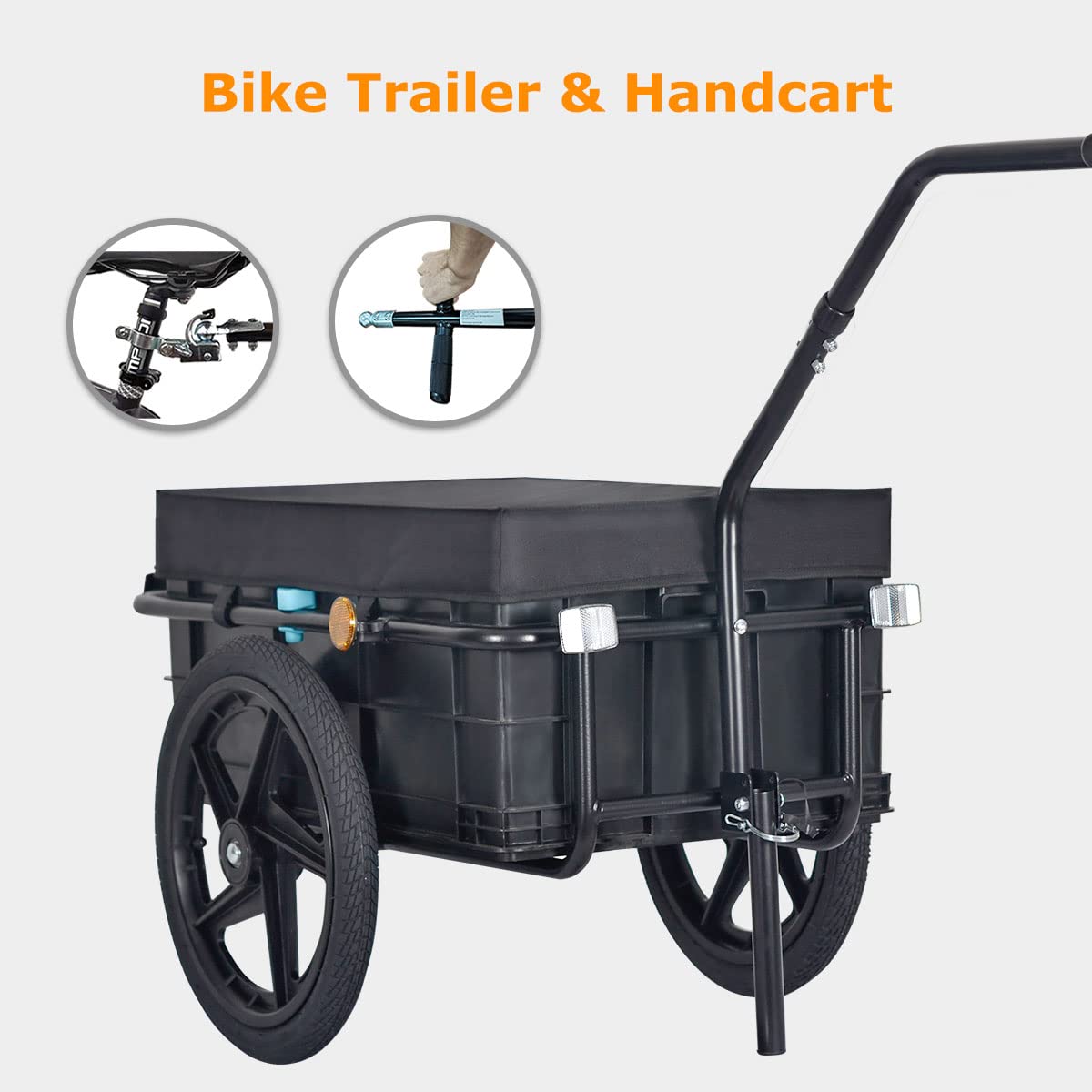 Veelar Tiggo 70L Bike Cargo Trailer & Hand Cart 2 in 1 with Removable Box,Large Cargo Bicyce Carrier
