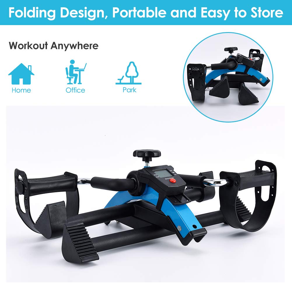SYNTEAM Foldable Pedal Exerciser Machine with Electronic Display Mini Exercise Bike Compact Pedal Exerciser Under Desk Bike