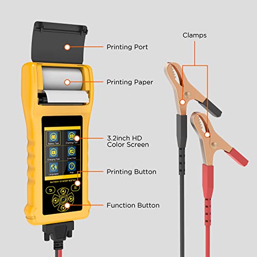 QPKING Automotive Battery System Testers BT760 6-32V Car Battery Anaalyzer 30-2000 CCA Battery Load Tester for Vehicles Heavy Duty Trucks Motorcycles with 3 Rolls Printer Paper