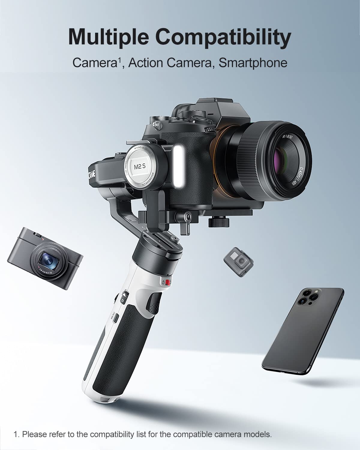 ZHIYUN Crane M2S Combo - Camera Gimbal Stabilizer for Mirrorless Camera, Action Camera, Smartphone, 1.2 lbs Lightweight Professional Video Stabilizer Compatible with Sony Canon Nikon Panasonic