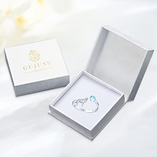 Wolf Ring S925 Sterling Silver Wolf Adjustable Ring Thumb Ring Moonstone Ring Howling Wolf Open Ring Animal Ring Howling Wolf Jewelry for Women Teen Girls 8#