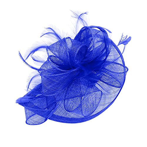 Women's Fascinators Hat For Women Wedding Flower Cocktail Mesh Feathers Hair Clip Tea Party Headband, Blue, One Size, 2
