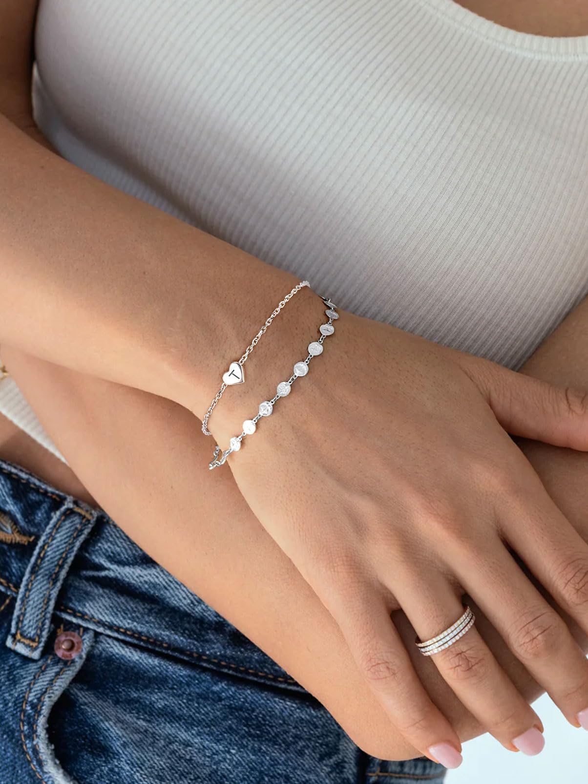 Sterling Silver Heart Letter A Bracelets Silver Initial 18K White Gold Plated Bracelet Initial Charm Women Bracelet Jewelry