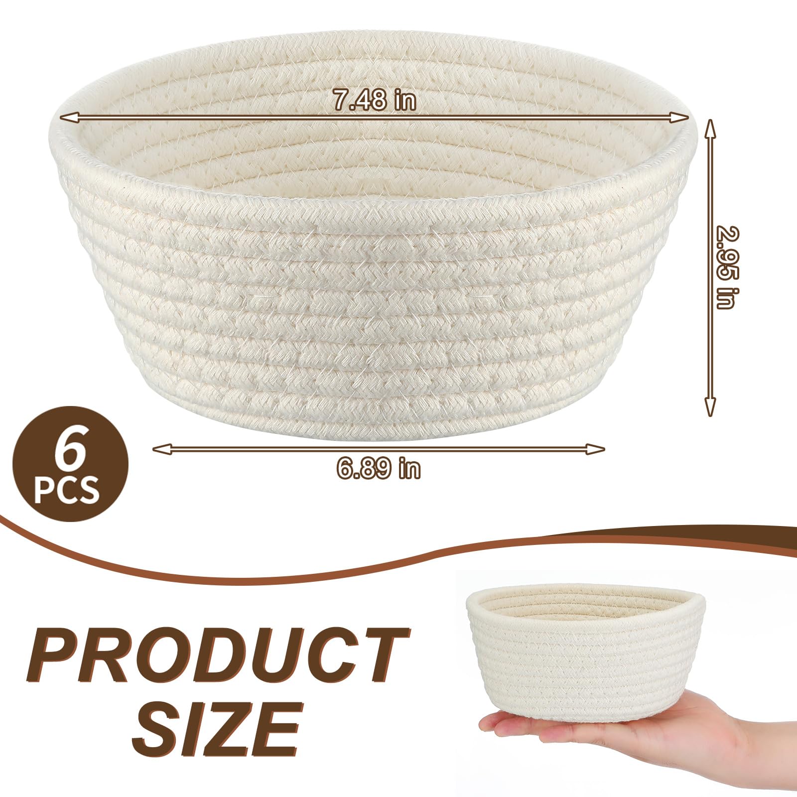 Tatuo 6 Sets Gift Baskets Empty Bulk Woven Cotton Basket with Bags Ribbons Easter Rabbit Candy Eggs Basket for Easter Birthday Wedding Graduation Gift(7.5 x 6.9 x 2.9 Inches)