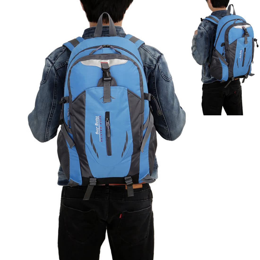 QRIYOUEI Hiking Backpack 40L Large Capacity Sport Backpack Lightweight Water Resistant Travel Rucksack Outdoor Climbing Daypack-Blue