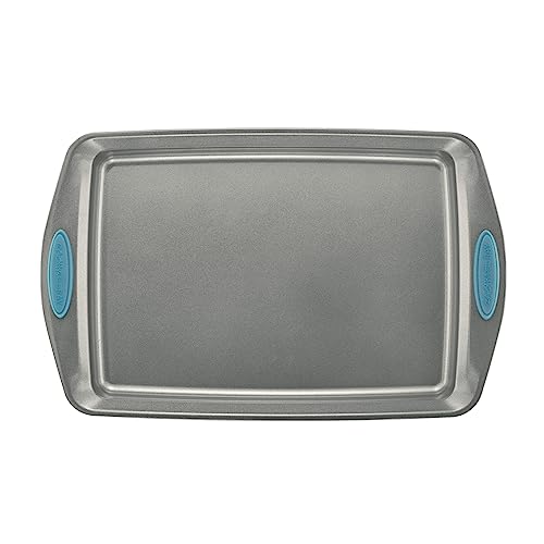 Rachael Ray Bakeware Nonstick Cookie Pan Set, 3-Piece, Gray with Agave Blue Grips