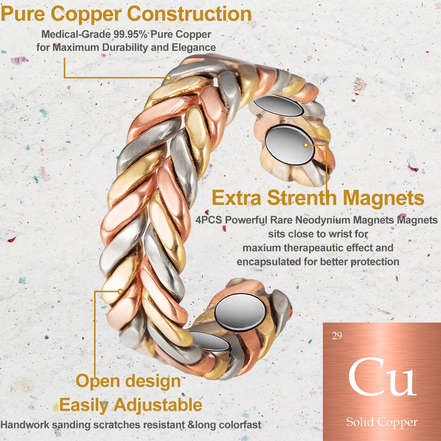 Wollet 99.9% Pure Copper Magnetic Ring for Women Men with Magnets Copper Rings Jewelry(57.5mm)