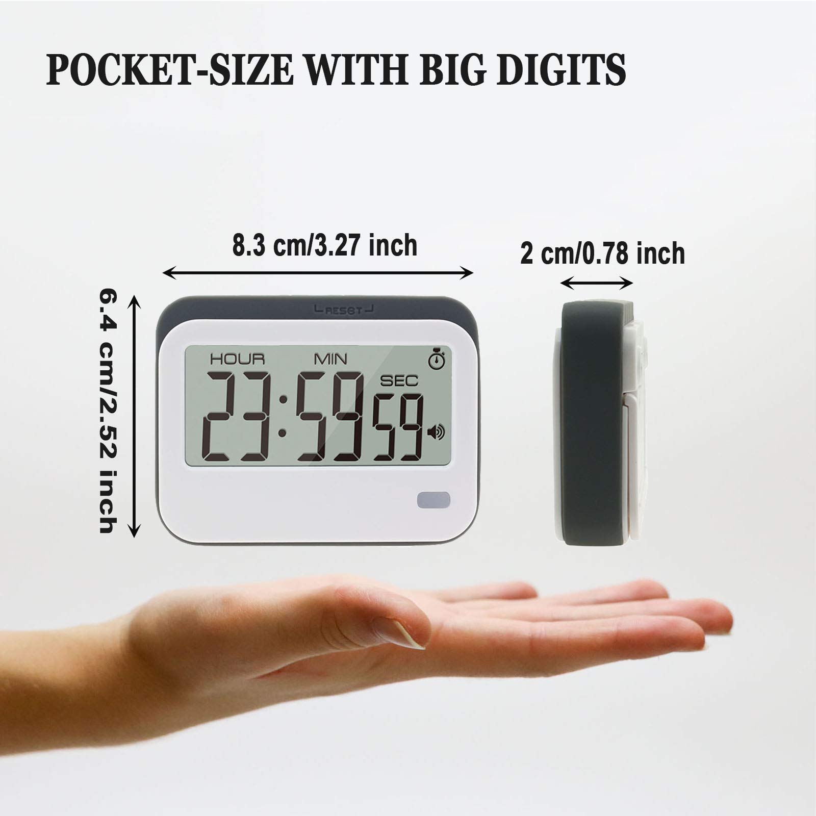Yovell Digital Kitchen Timer 12/24 Hours Alarm Clock with LED Indicator for Cooking Sports Office Study Magnetic Back and Retractable Stand Big Digits