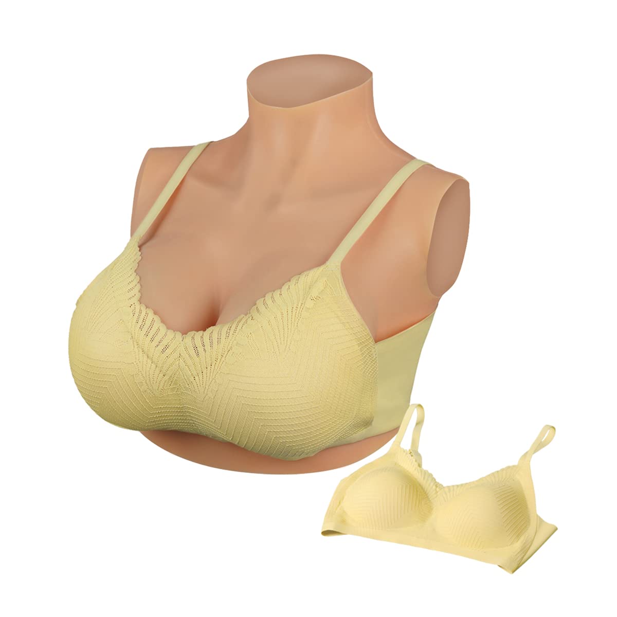 Peikey Breastplate Silicone Breast Forms with Bra B-G CUP Breast Plates for Crossdressers Drag Queen Mastectomy,Nude,Cotton Filler,B CUP