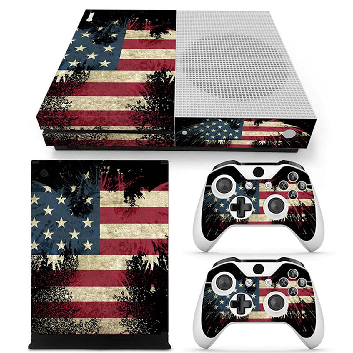 Xbox One S Skins Wrap Sticker with Two Free Wireless Controller Decals, Whole Body Protective Vinyl Skin Decal Cover for Microsoft Xbox One Slim Console - American Flag