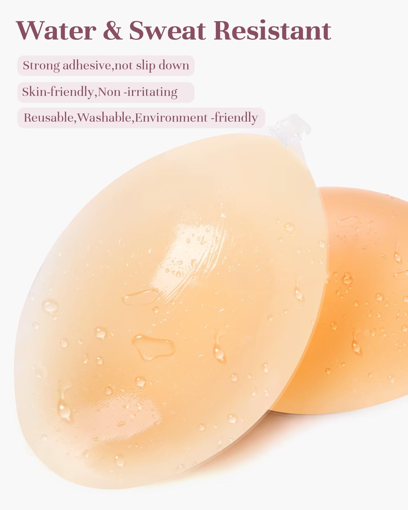 PHODIL Sticky Strapless Bra, Invisible Push Up Adhesive Bra,Backless Silicone Bras Washable for Women with Nipple Covers(Creme/D)