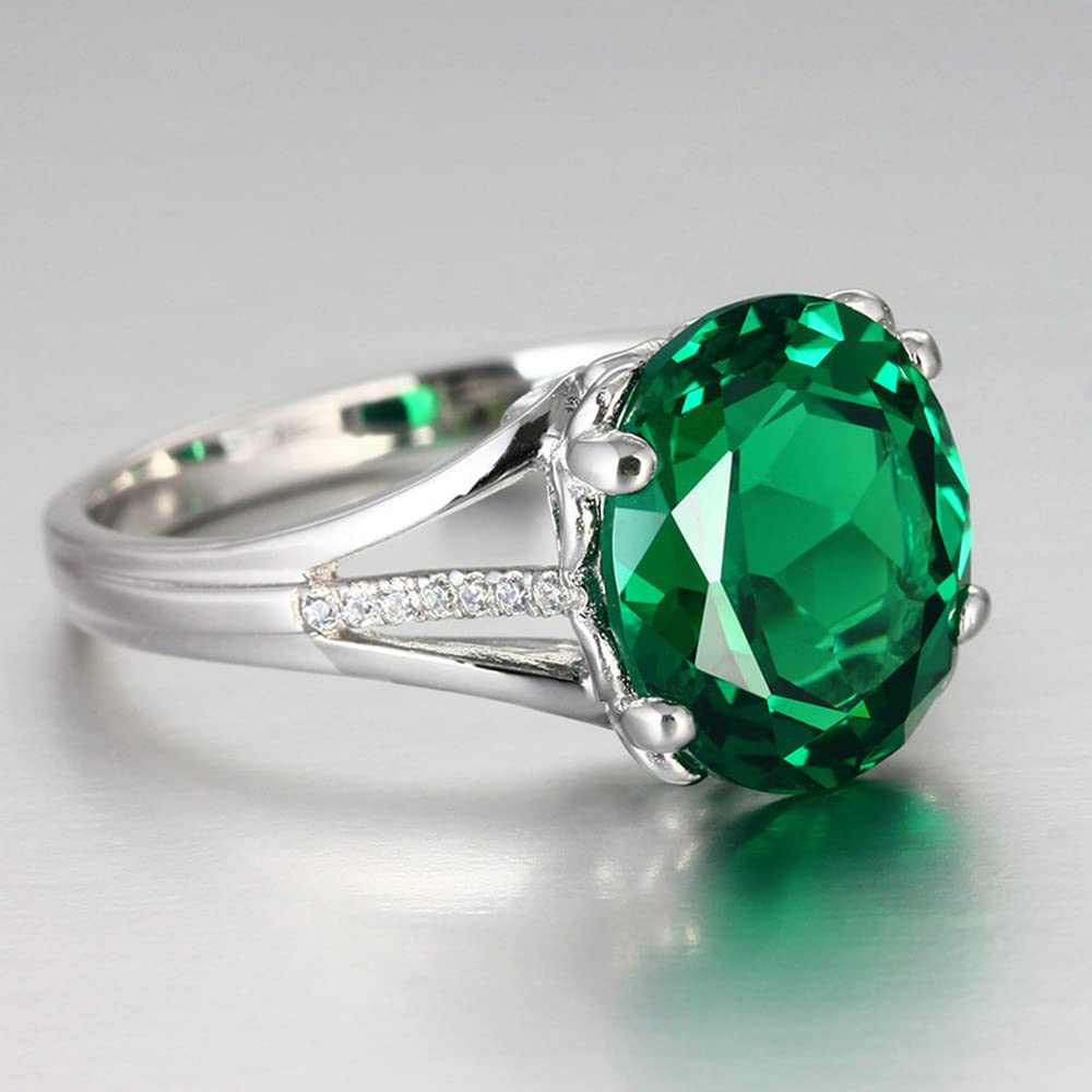 WDIYIEETN Emerald Ring 4 Carats Oval Cut 925 Sterling Silver Cubic Zirconia Crystal Diamond Solitaire Engagement Wedding Ring (8)
