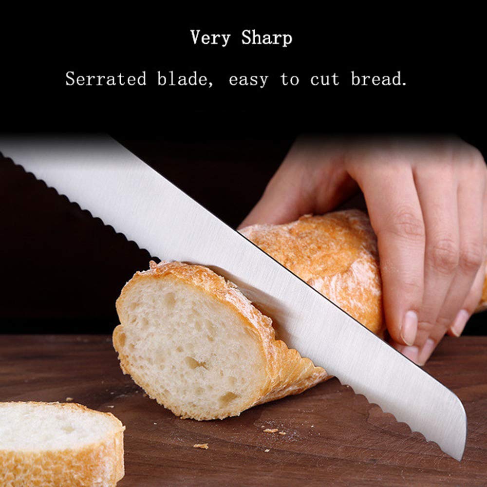 TOONEV 8 Inch Wavy Edge Wide Bread Knife Stainless Steel Kitchen Bread knife for Thick Loaves Serrated Bread Knife for Slicing Bread Bagels Cake