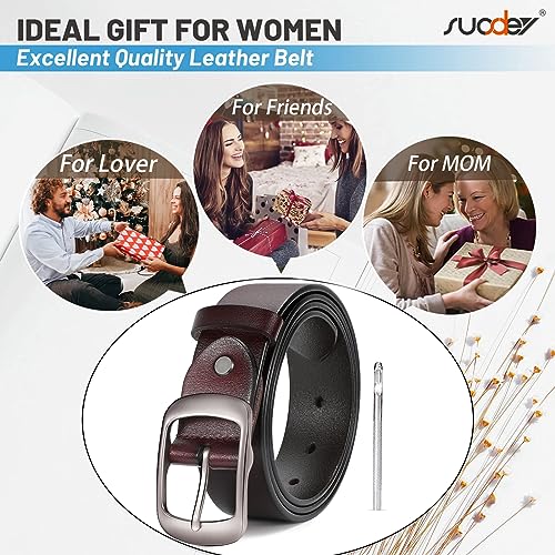 SUOSDEY Fashion Womens Genuine Leather Belt, Waist Belt with Pin Buckle for Jeans Pants, coffee,width 1.3'',Medium: fits waist from 31''-37''