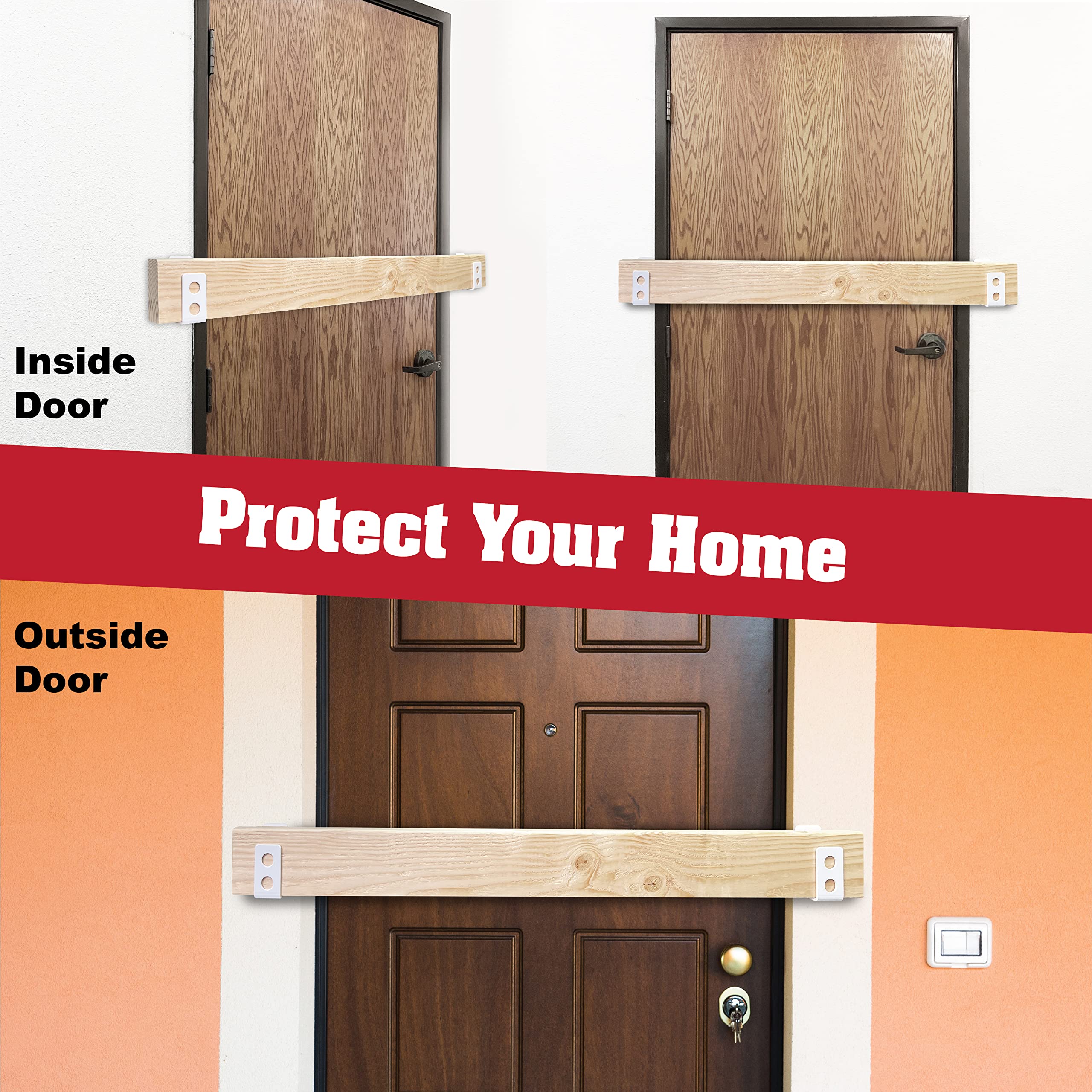 SecurityMan Heavy Duty 2x4 Door Barricade Brackets - Kick Proof Up to 700lbs, Install in Minutes -(2pc) Thick 3.5mm Iron Metal U Bracket - Gate Bar Holder for Indoor/Outdoor Door Security Brace Bar