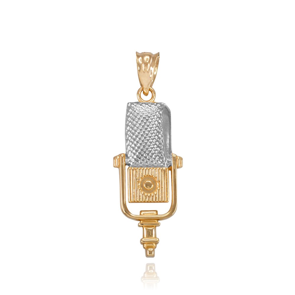 Recording Microphone Music Studio Pendant 14k Two-Tone Gold