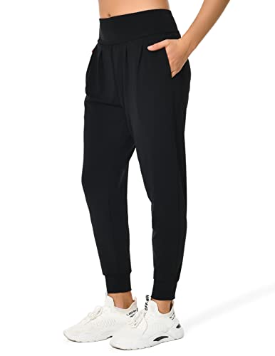 YUNOGA Women's Joggers Pants High Waisted Athletic Pants Lightweight Running Tapered Pants with Side Pockets (M, Black)