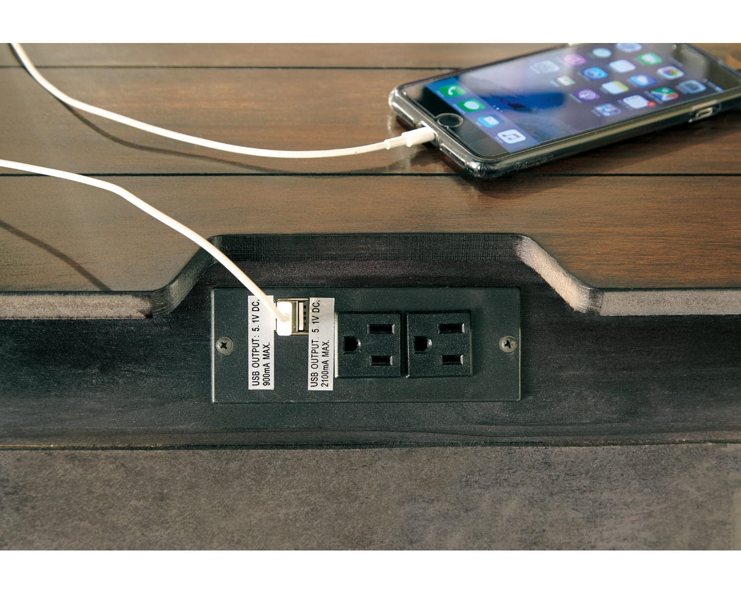 Signature Design by Ashley Lakeleigh Rustic Industrial 3 Drawer Nightstand with 2 Electrical Outlets, 2 USB Charging Stations, Dark Brown Wood Tone
