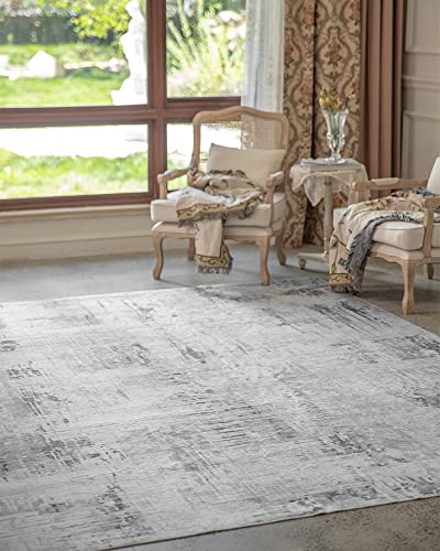 RESARE Modern Abstract Area Rugs 8x10 Distressed Rug Machine Washable, Ideal Home Decor, Gray