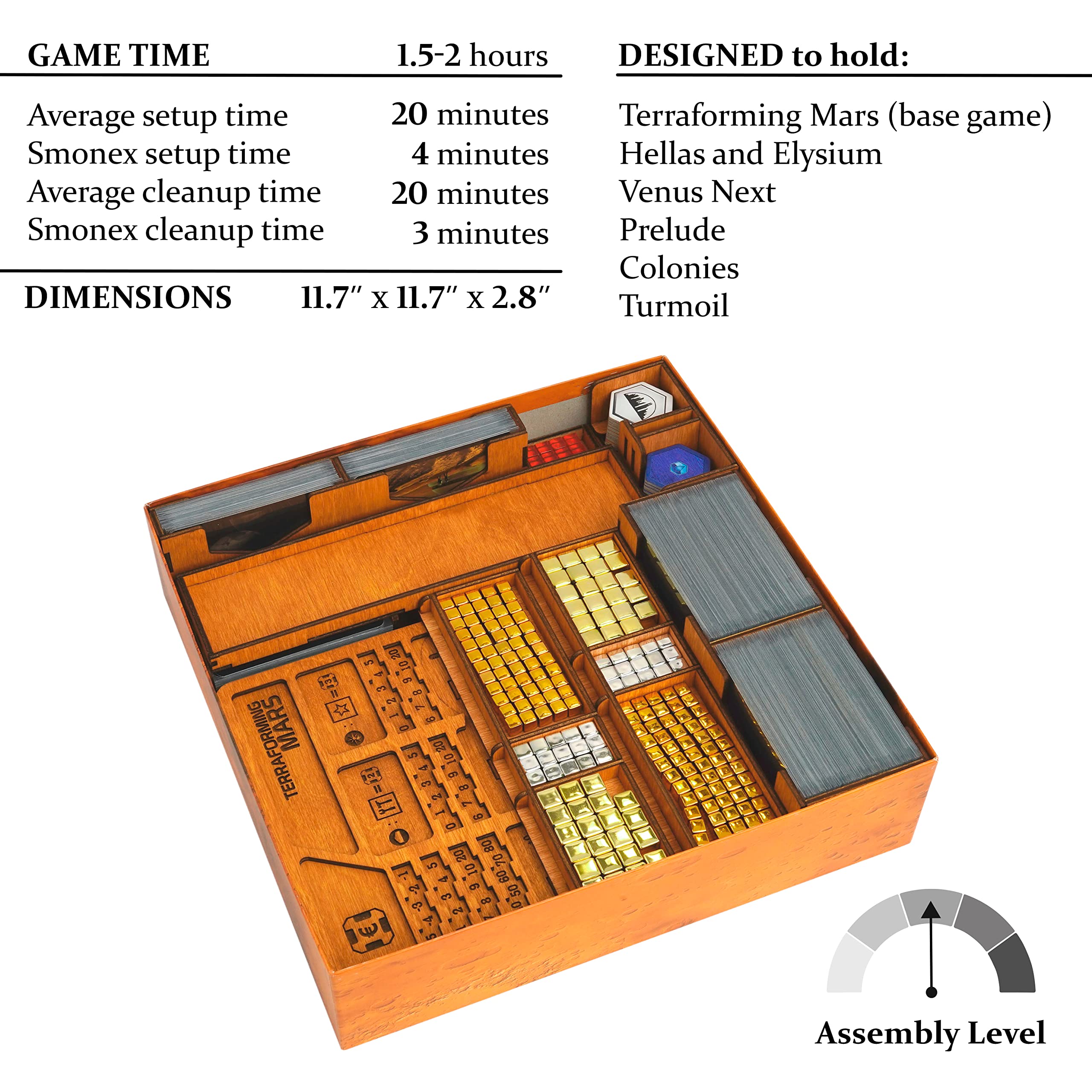 SMONEX Wooden Organizer Compatible with Terraforming Mars Board Game - Box Suitable for Storage All Mars Terraforming Expansion - Kit Token Box Card Insert