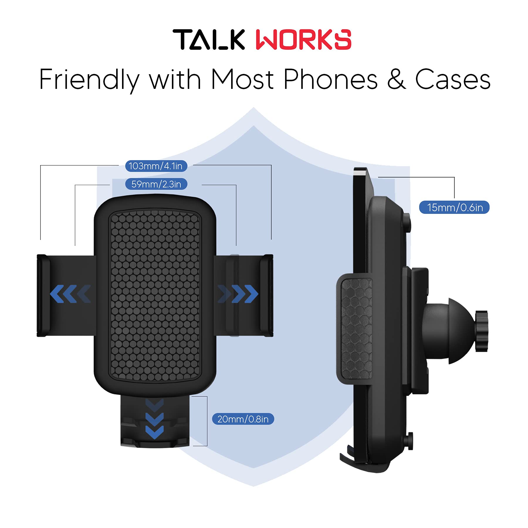 TALK WORKS Car Windshield Dashboard Phone Mount Compatible w/iPhone 15/15 Pro/15 Pro Max, 14/14 Plus/14 Pro/14 Pro Max, 13/Mini/Pro/Pro Max, Android Smartphones-Flexible Gooseneck Suction Cup (Black)