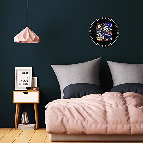 RATRIG Chase Elliott 9 10 in Round Wall Clock Silent Non Ticking Home Office Classroom School Decor Bedroom Bathroom Modern Simple Style