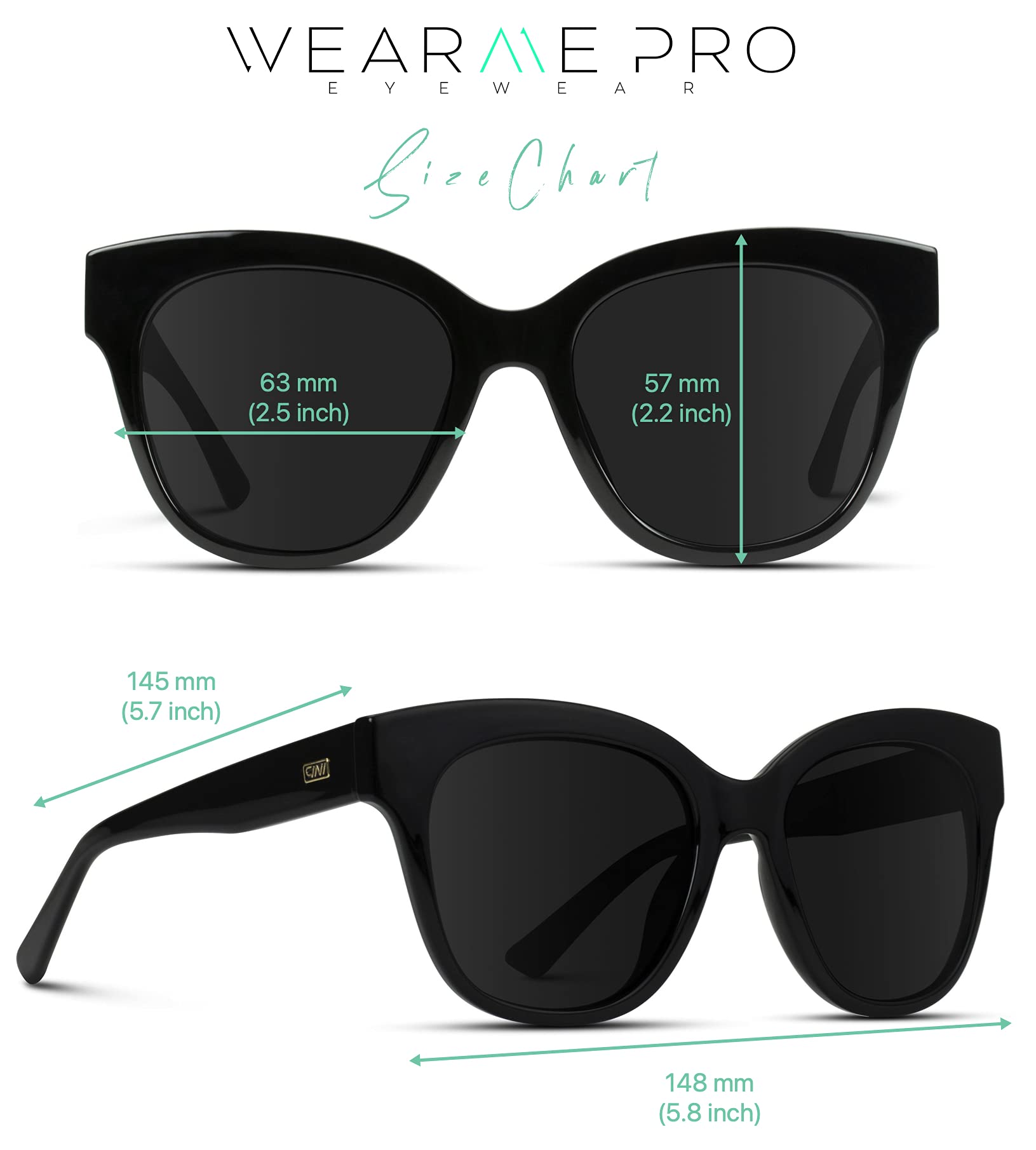 WearMe Pro - Retro Cat Eye Oversized Frame Polarized Sunglasses (Black Frame/Black Lens)