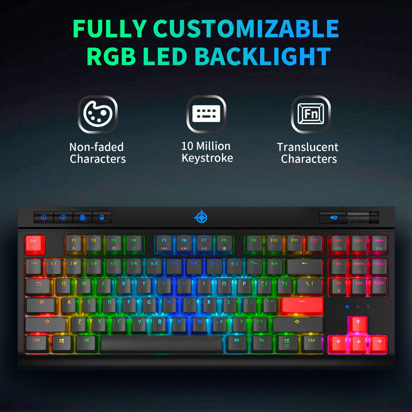 STOGA Mechanical Gaming Keyboard,87 Keys Wired Gaming Keyboard,LED Rainbow Backlit Keyboard with Blue Switches for Windows/MAC/Gaming PC(Black)