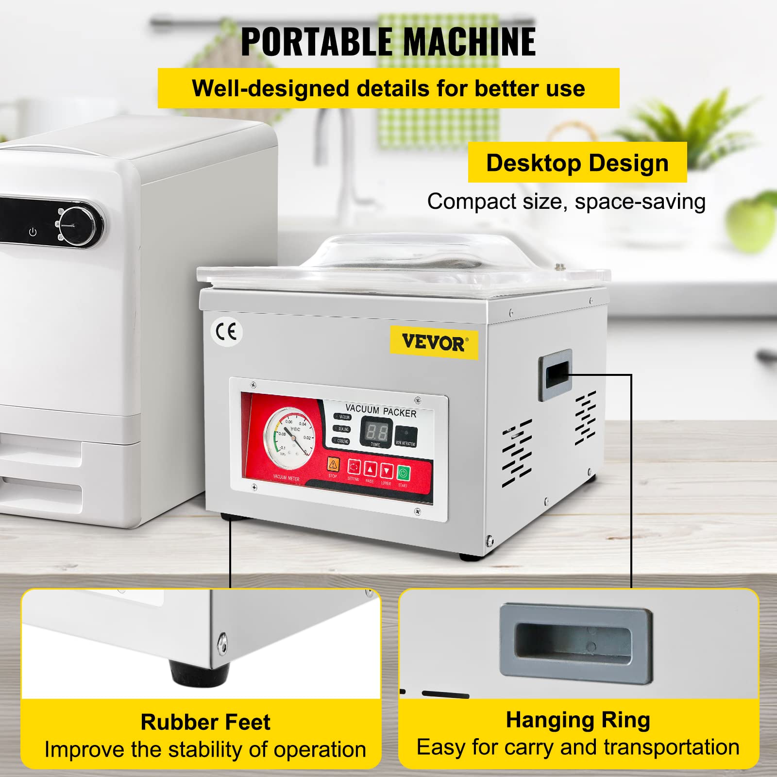VEVOR Chamber Vacuum Sealer, DZ-260A 6.5 m³/h Pump Rate, Excellent Sealing Effect with Automatic Control, 110V Kitchen Packaging Machine for Fresh Meats, Fruit Saver, Home, Commercial Using