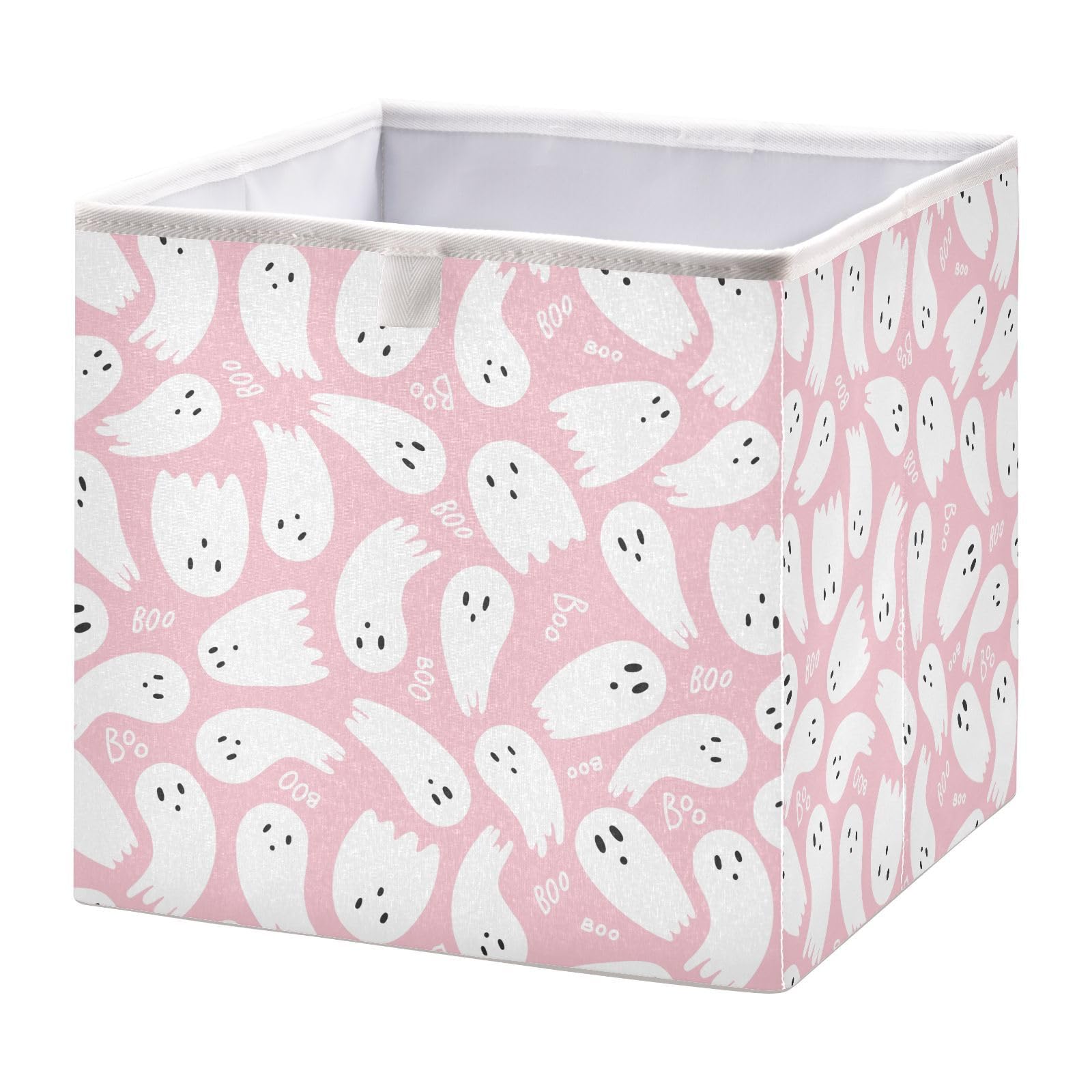QUGRL Cute Halloween Ghost Storage Bins Organizer Boo Pink Foldable Clothes Storage Basket Box for Shelves Closet Cabinet Office Dorm Bedroom 15.75 x 10.63 x 6.96 in