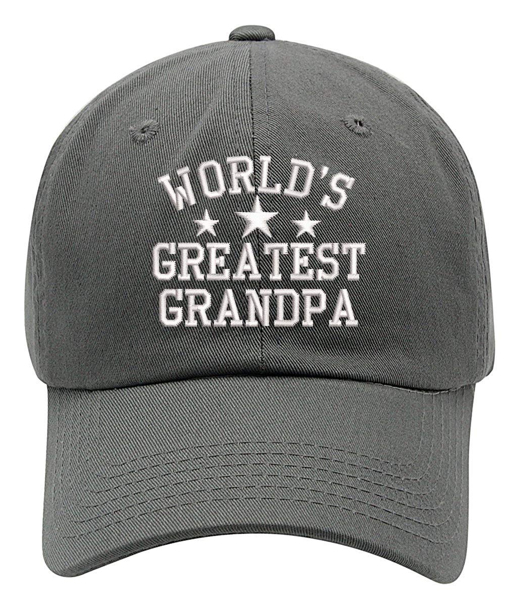 Top Level Apparel World's Greatest Grandpa Embroidered Low Profile Soft Cotton Baseball Cap Grey
