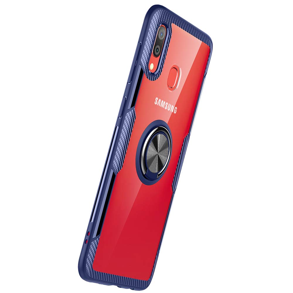 Phone Case for Samsung Galaxy A40 with Tempered Glass Screen Protector Clear Cover and Magnetic Stand Ring Rubber Holder Slim Hard Cell Accessories Glaxay A 40 Gaxaly S40 40A SM A40 Cases Men Blue
