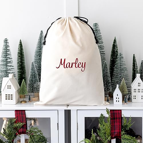 Qualtry Personalized Santa Sack Christmas Bag for Kids Presents (White 19.5โ x 26โ) - Large Cotton Sack with Drawstring - Giant Toy Bag with Embroidered Name