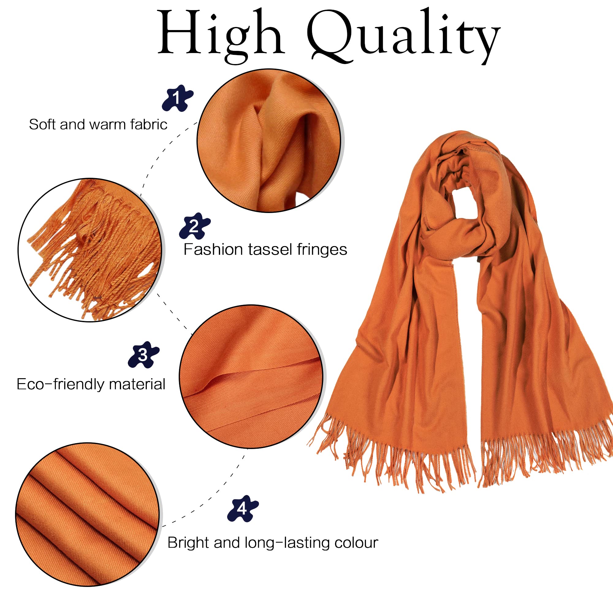 SOJOS Womens Large Soft Cashmere Feel Pashmina Shawls Wraps Winter Scarf SC304 with Orange