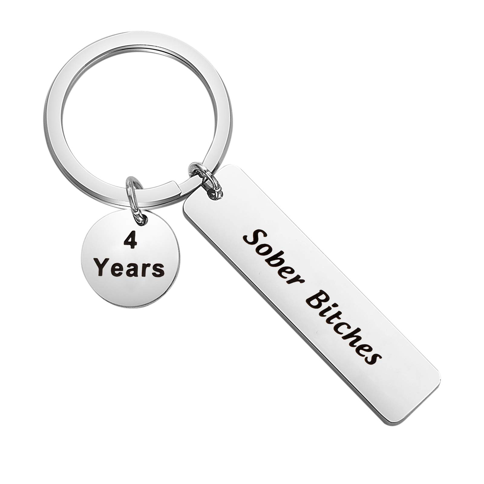 TGBJE 1 Year 5 Years 10 Years Sobriety Anniversary Keychain Sobriety Bitches Gift AA Gift NA Gift Sober Encouragement Gift (Sober 4 Years)