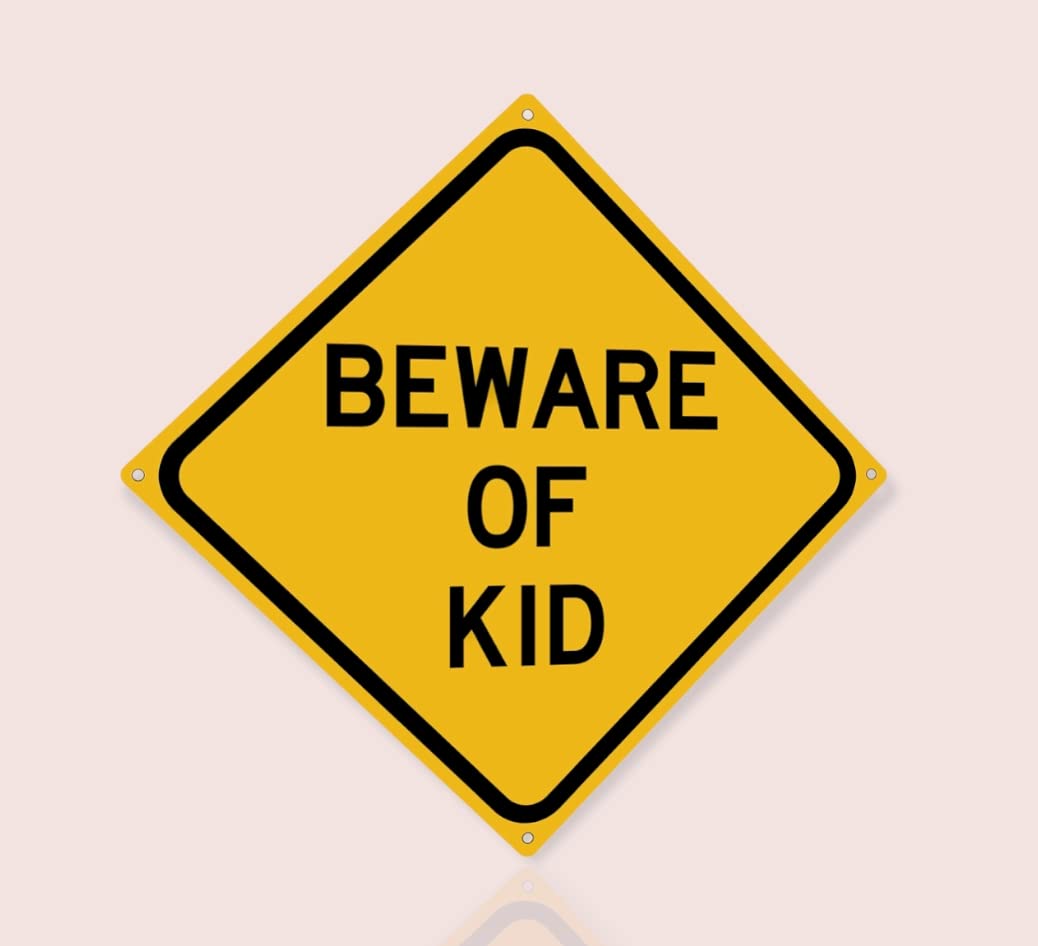 Toothsome Studios Beware of Kid 12" x 12" Funny Tin Sign Home Boys Girls Bedroom Decor