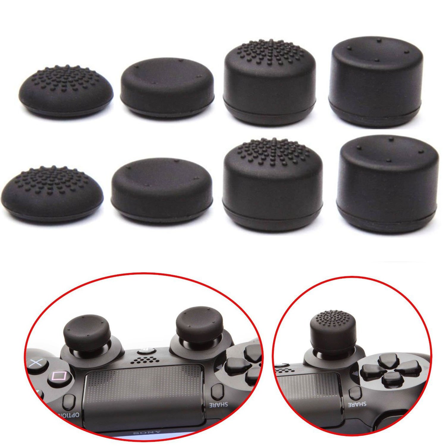 PS4 Controller Grips,Pandaren Studded Anti-Slip Silicone Cover Skin Set Compatible for PS4 /Slim/PRO Controller(Red Controller Skin x 1 + FPS PRO Thumb Grips x 8)