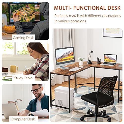 Tangkula Industrial L-Shaped Computer Desk, Space-Saving Corner Desk with Storage Bookshelves & Adjustable Foot Pads, Home Office Desk Study Workstation for Home Office