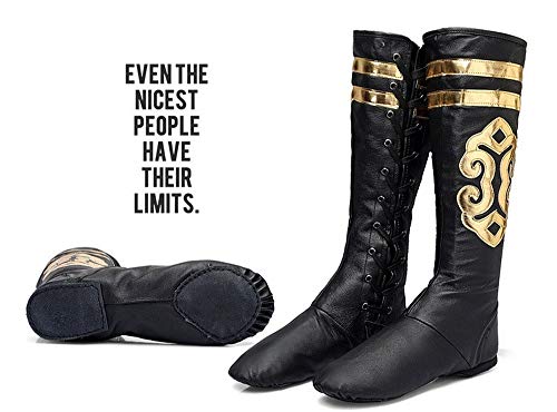 Tianrui Crown Women and Ladies Mongolian Dance Shoes, Antiskid Shoes,Leather Dance Boot (Leather,46) Black