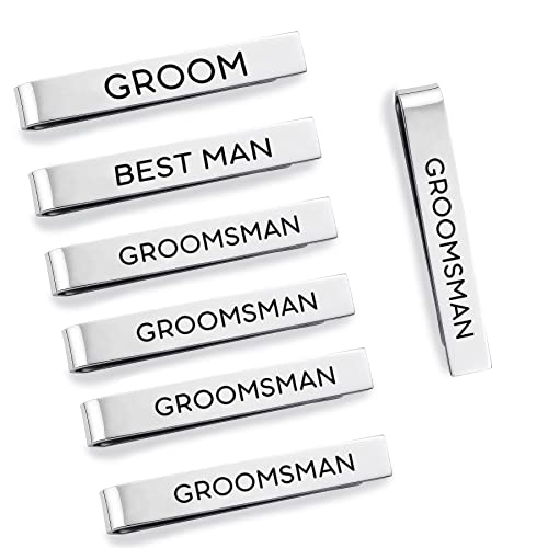 YUUNEI-HOME YUUNEI Wedding Tie Clips 7 Pack for Groomsman , Clip, Stainless Steel Bar with Black Lettering