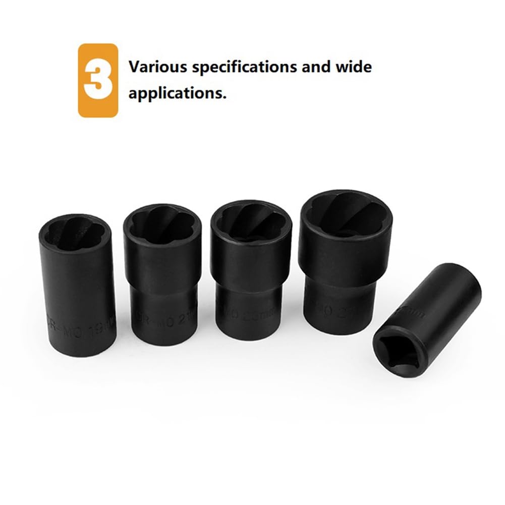 Pomojonbi 6 Pieces of Broken Nut Extractor with 17mm, 19mm, 21mm, 23mm, 27mm Sleeve and Central Piercing Rod Nut Removal Tool Kit Durable