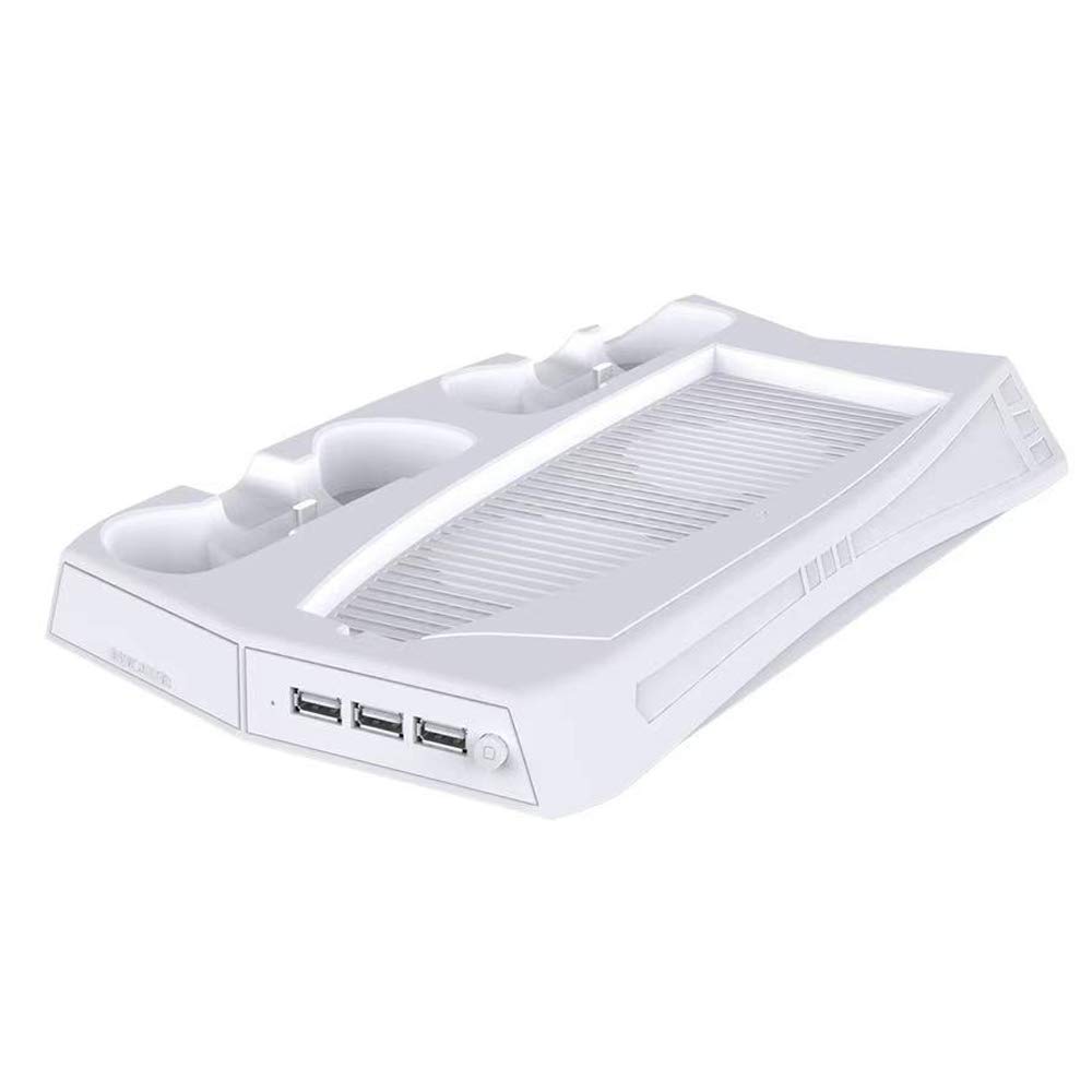 Vertical Stand for Playstation 5 with Cooling Fan Charging Station for PS5 Digital/CD-ROM Edition Console with 14 Game Storage Organizer 3 USB Port for PS5 and DualSense (White)