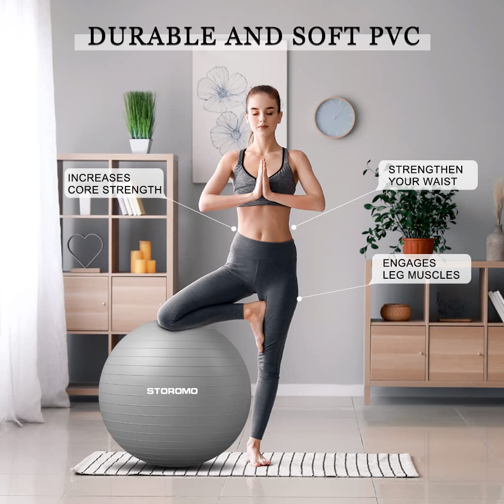STOROMO Exercise Ball,Yoga Ball(with Exercise Tutorial),Extra Thick Non-Slip,Holds 2500 lbs, Workout Ball for Pregnancy Birthing and Balance Stability (Silver, 45cm/17.7in)