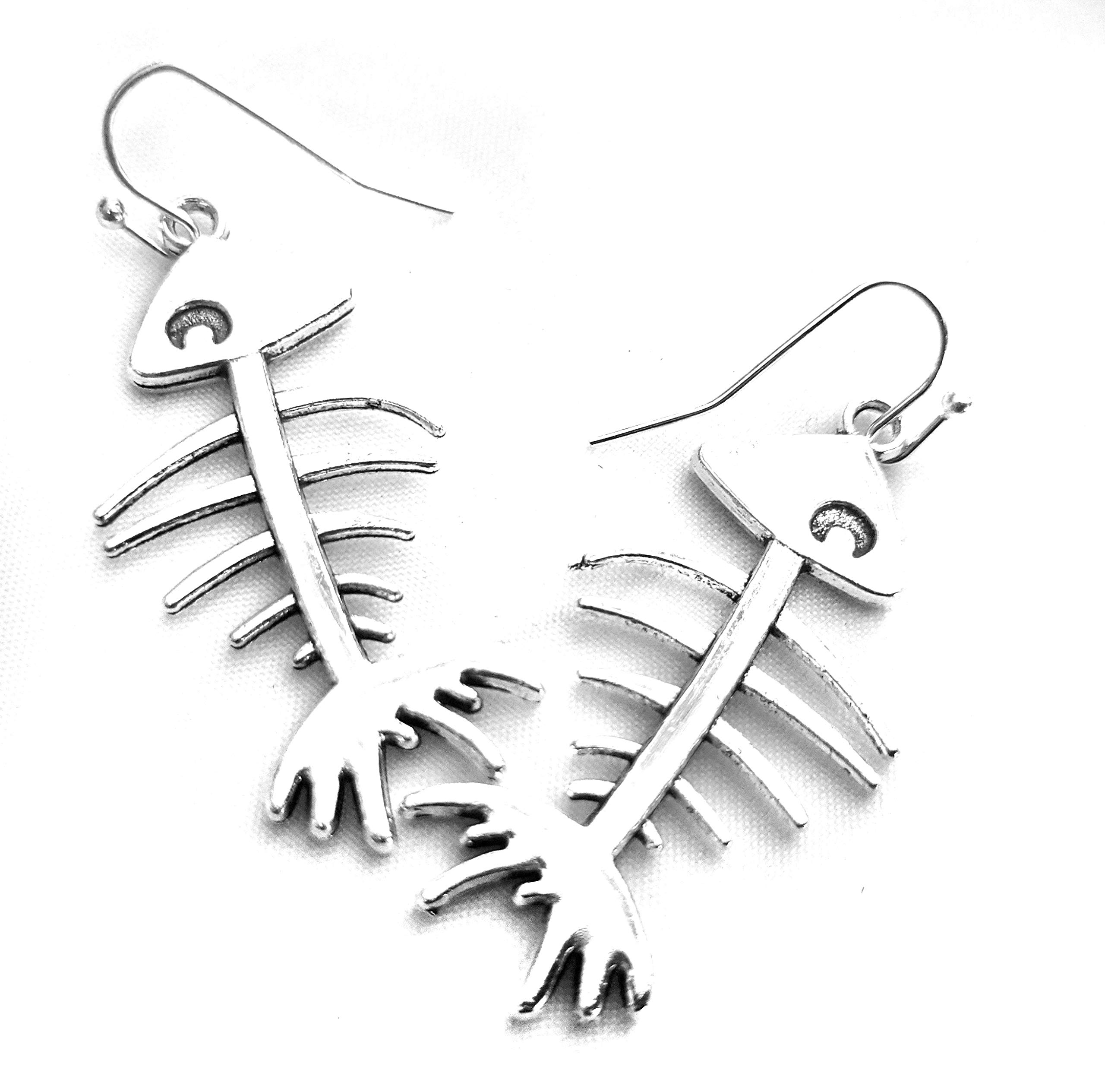 Silver Fishbone Drop Earrings