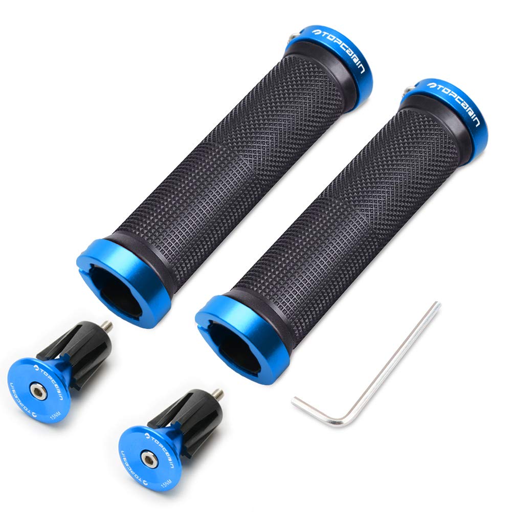 TOPCABIN Bike Grips Double Lock on Locking Bicycle Handlebar Grips Cycle Bicycle Mountain Bike BMX Floding (Rubber Grips Red 1 Pair)