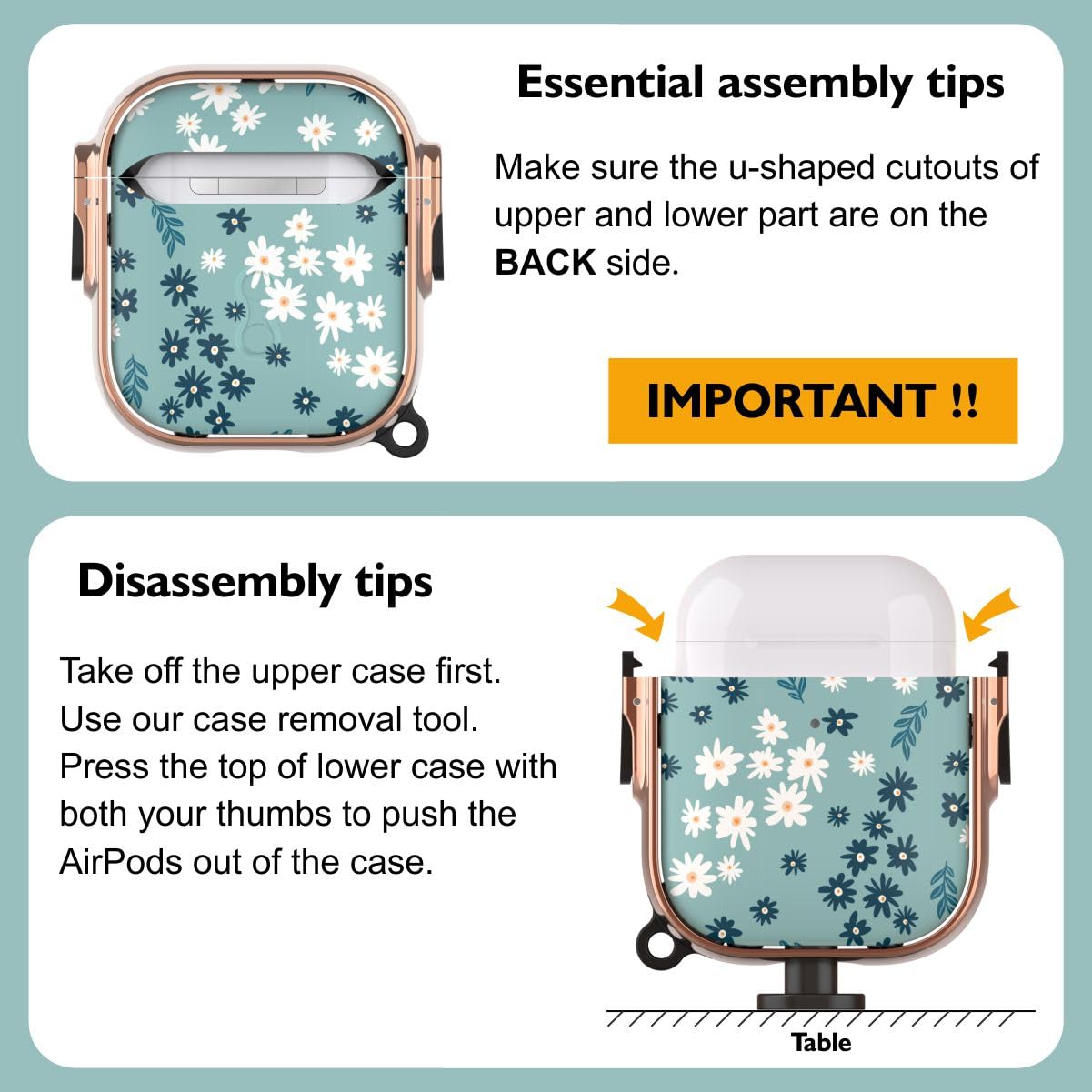 TATOFY for AirPod 2 case, AirPod case with Lock, AirPods 1st & 2nd Case for Women Men (Cyan)
