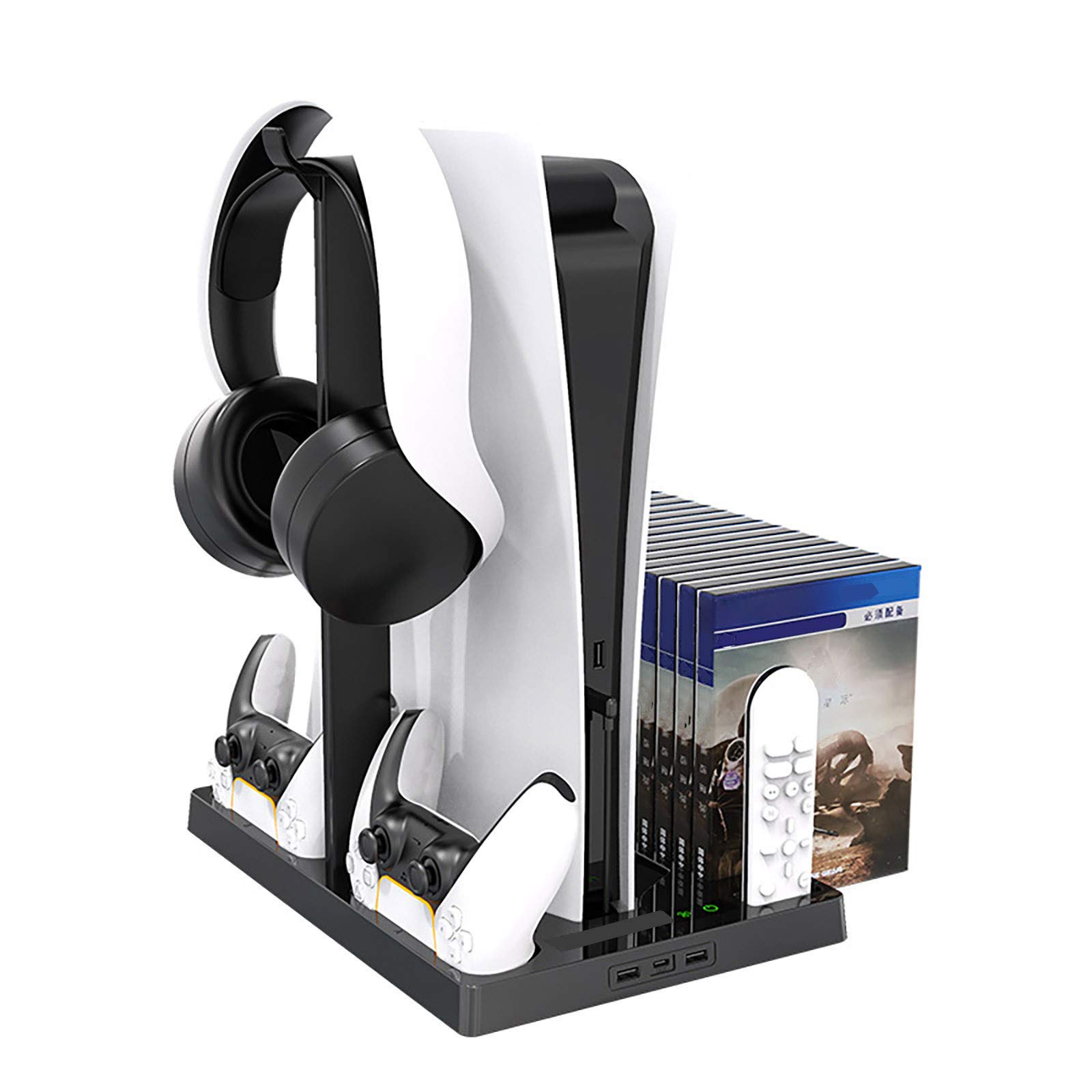 Vertical Stand for PS5 Digital Edition/Ultra HD Console with Cooling Fan and Controller Charging Station, Display Charging Stand for PS5