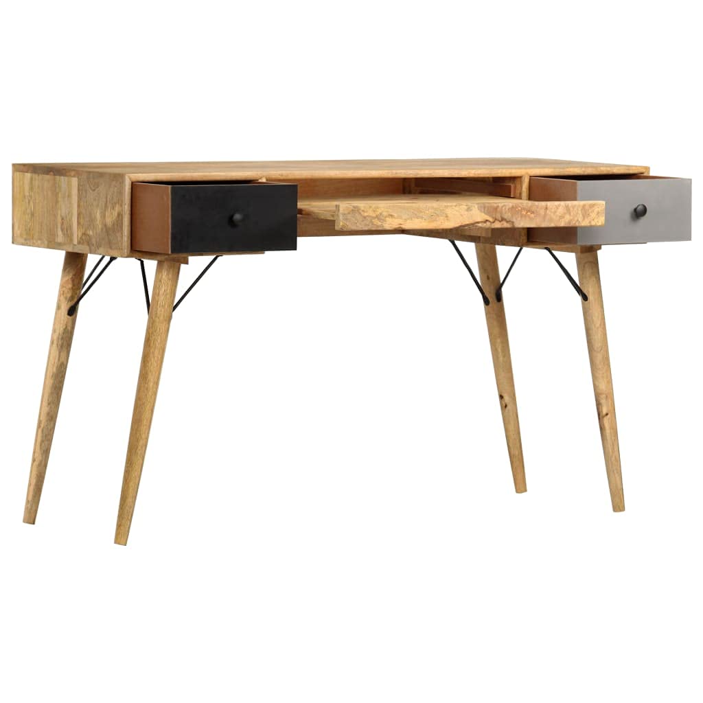 Queen.Y Farmhouse Computer Desk Gaming Desk Laptop Notebook Desk with 2 Black/Gray Drawers and Pull-Out Keyboard Tray, Home Office Wooden Writing Study Workstation Table, Brown