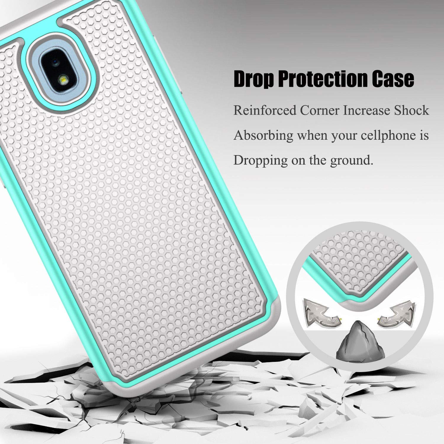 UniSpg for Galaxy J3 Orbit Case,Galaxy J3 2018 Case, Galaxy J3V 2018 Case, Galaxy J3 Star Case, Galaxy J3 Achieve Case [Military Grade] Protective Shockproof Hybrid Phone Cover [Turquoise]