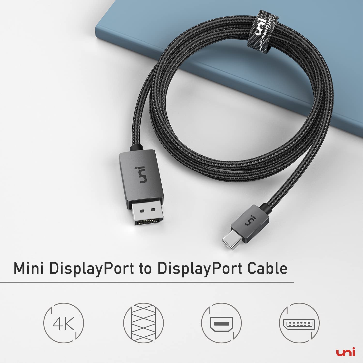 uni 4K Mini DisplayPort to DisplayPort Cable 6ft (4K@60Hz, 2K@144Hz), Bi-Directional Mini DP to DP Cable, Sturdy Aluminum Thunderbolt to Display Port Compatible with iMac, MacBook Air/Pro, Surface Pro